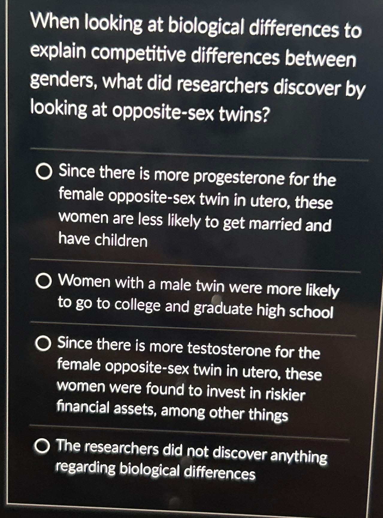 Solved When looking at biological differences to explain | Chegg.com