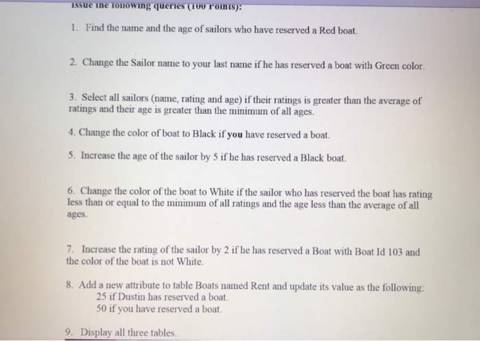 Solved Create the following tables, Sailors, Reserves and | Chegg.com