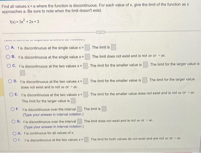Solved Find all values x=a where the function is | Chegg.com