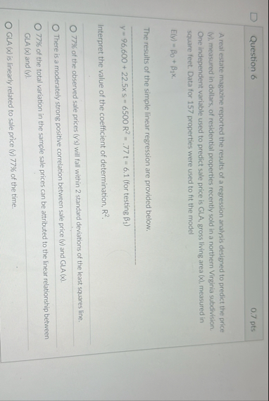 Solved Question 60.7 ﻿ptsA real estate magazine reported the | Chegg.com