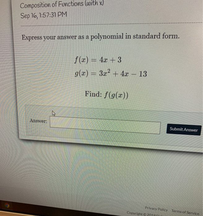 Solved Composition of Fonctions (with x) Sep 16, 1:57:31 PM | Chegg.com