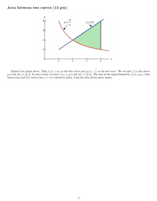 Solved Area between two curves (15 pts) 100 y = 2 Observe | Chegg.com
