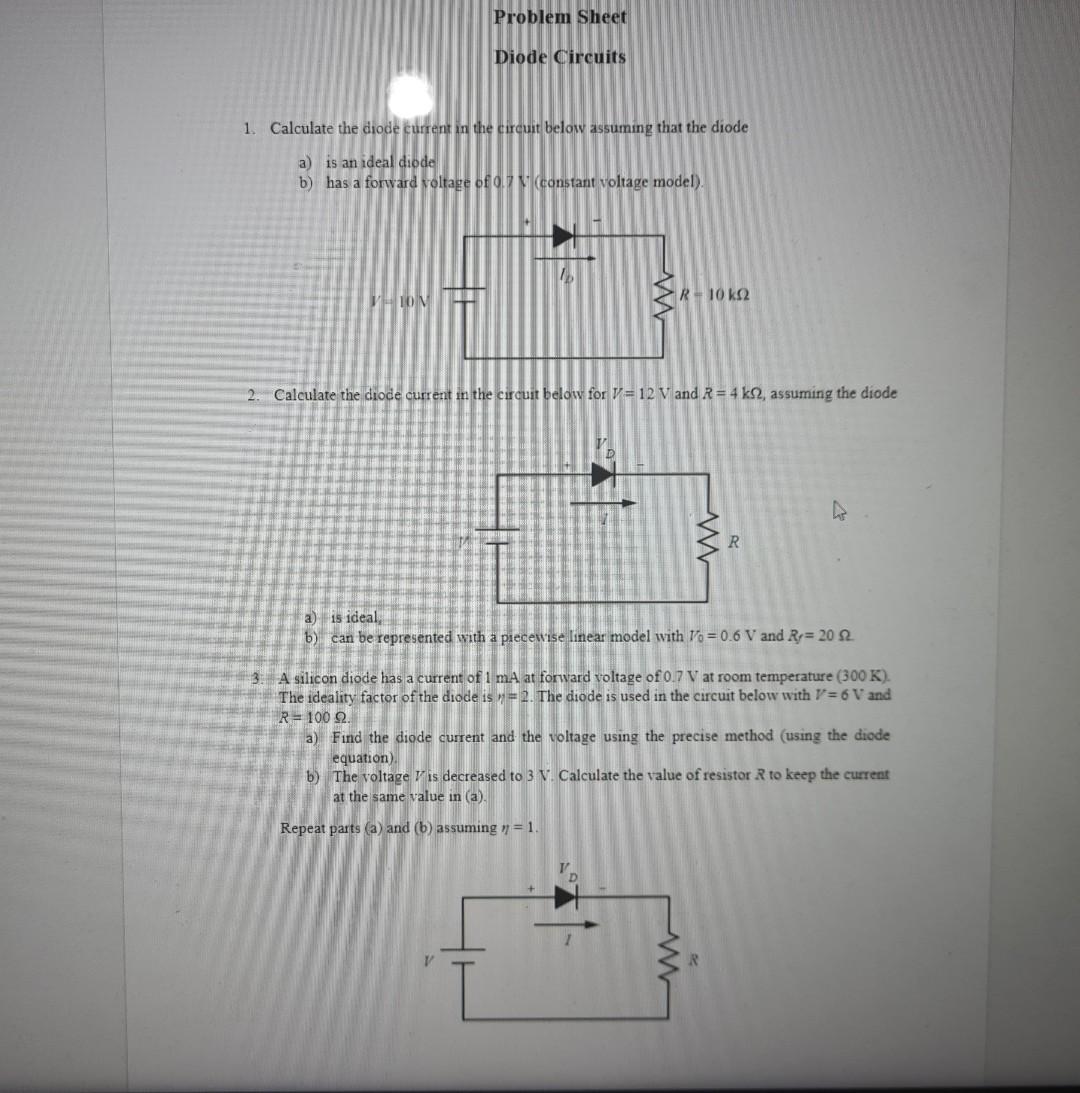 Solved 1. Calculate the diode current in the circuit below | Chegg.com
