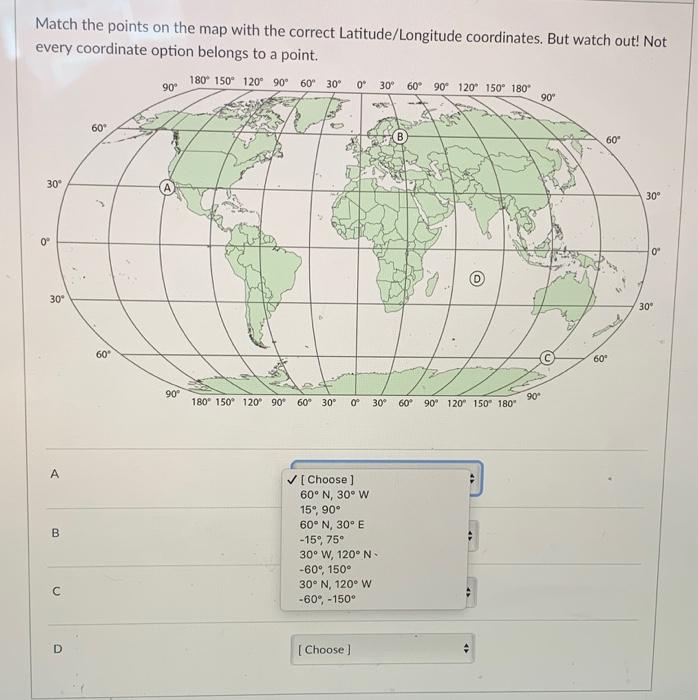Solved Match the points on the map with the correct | Chegg.com
