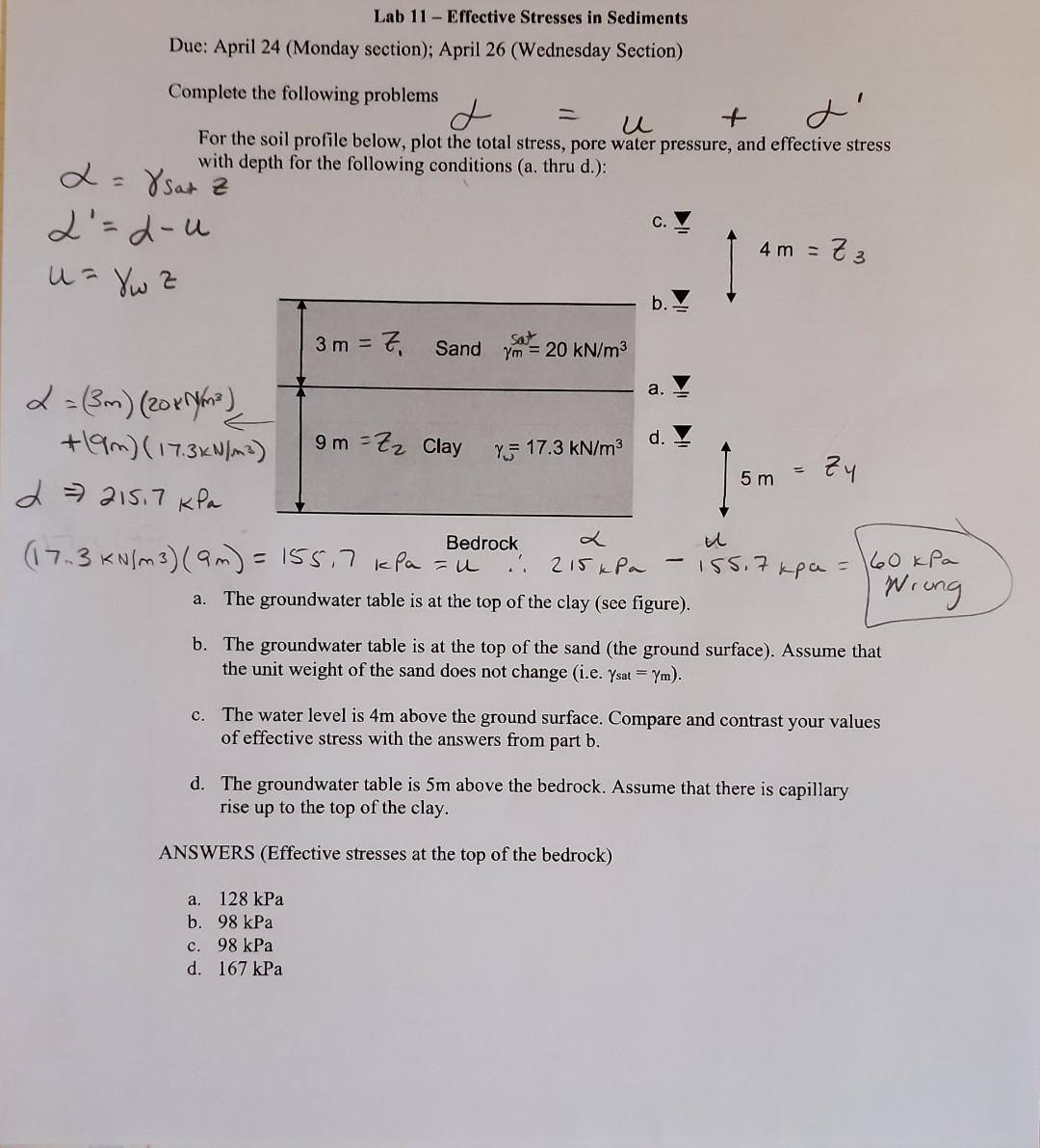 Solved Lab 11 - Effective Stresses in Sediments Due: April | Chegg.com
