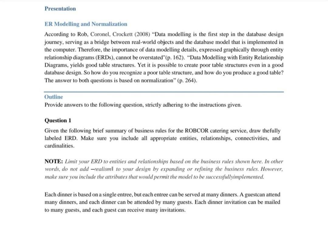 Solved Presentation ER Modelling and Normalization According | Chegg.com