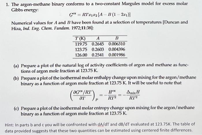 Solved 1. The argon-methane binary conforms to a | Chegg.com