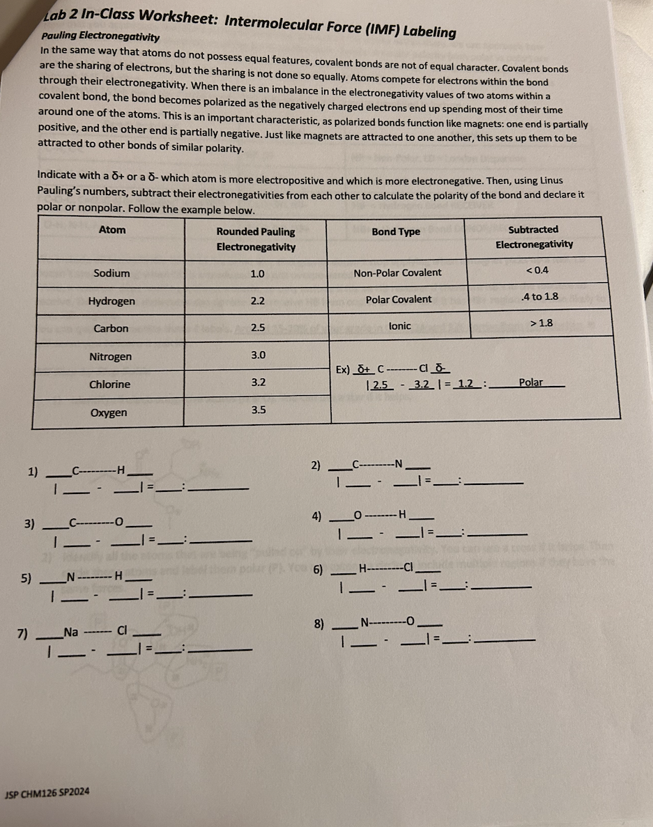 Solved Lab 2 ﻿In-Class Worksheet: Intermolecular Force (IMF) | Chegg.com