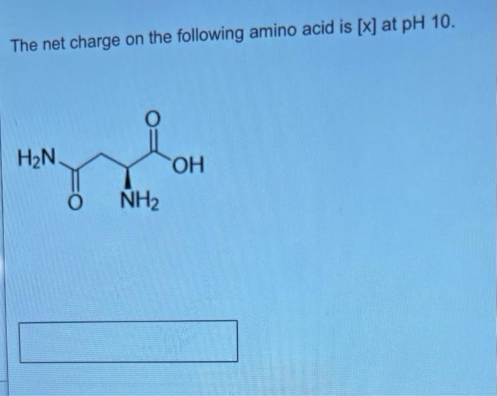 Solved The net charge on the following amino acid is [x] at | Chegg.com