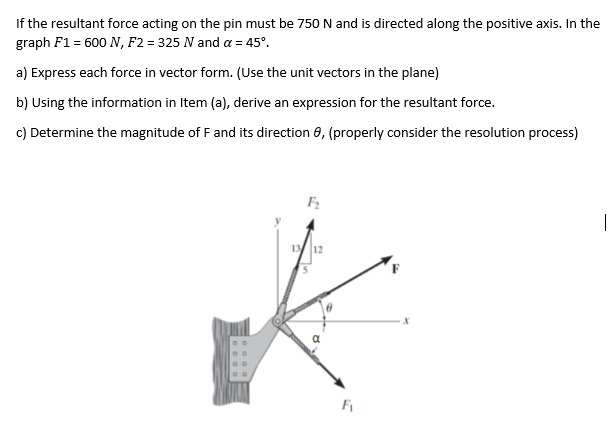 Solved If the resultant force acting on the pin must be 750N | Chegg.com