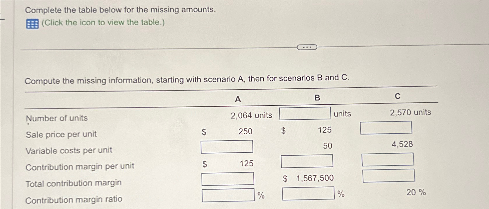 Solved Complete the table below for the missing | Chegg.com