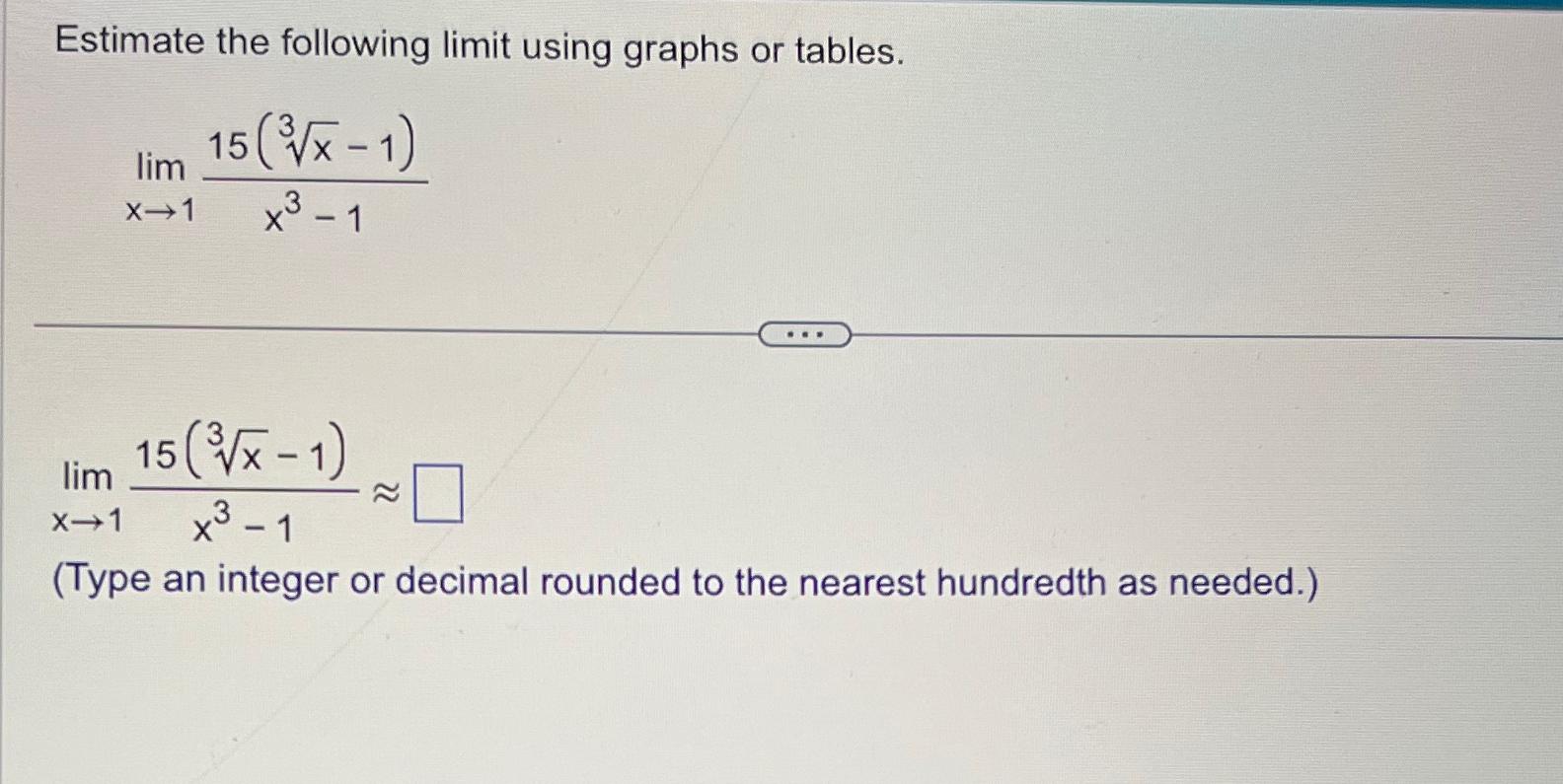 Solved Estimate the following limit using graphs or | Chegg.com