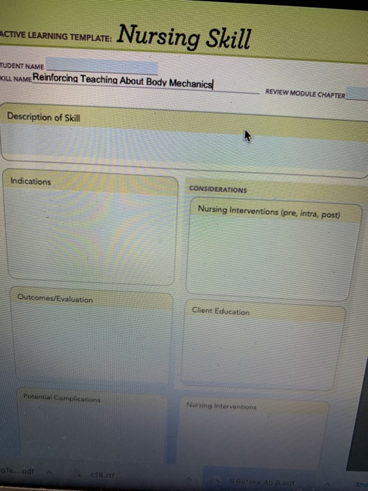 ACTIVE LEARNING TEMPLATE: Nursing Skill TUDENT NAME | Chegg.com
