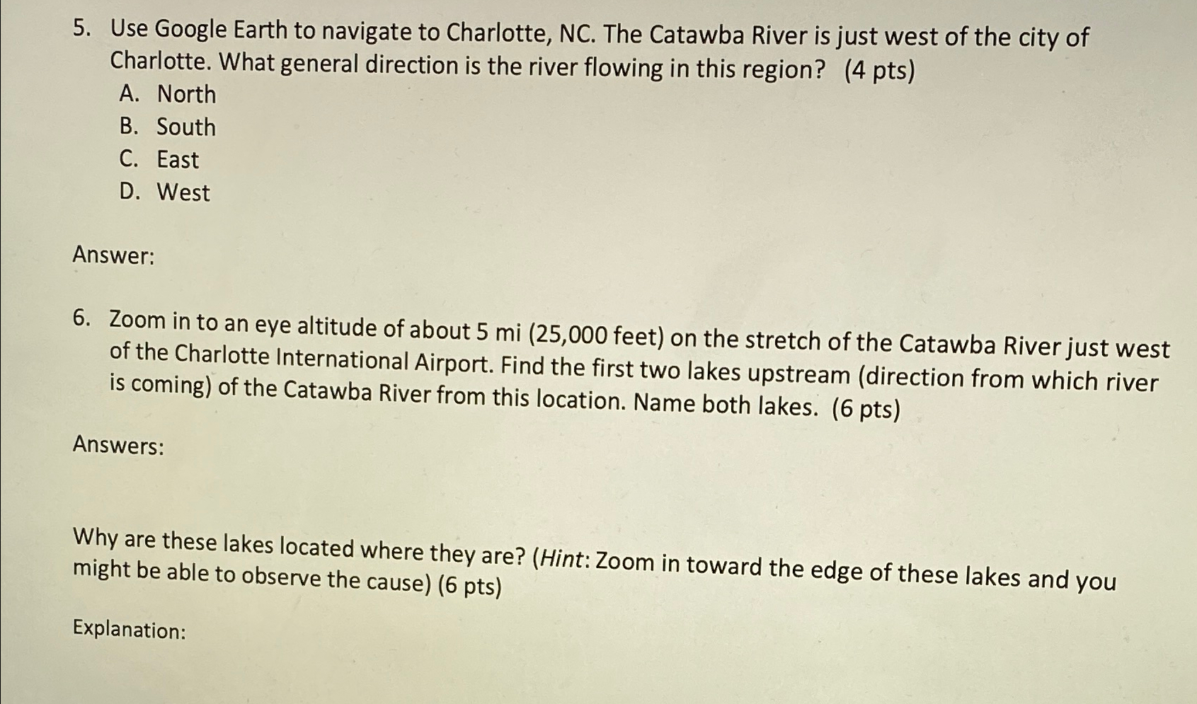 Solved Use Google Earth to navigate to Charlotte, NC. ﻿The | Chegg.com