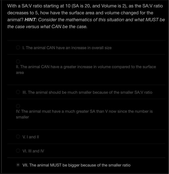Solved With a SA:V ratio starting at 10 (SA is 20 , and | Chegg.com