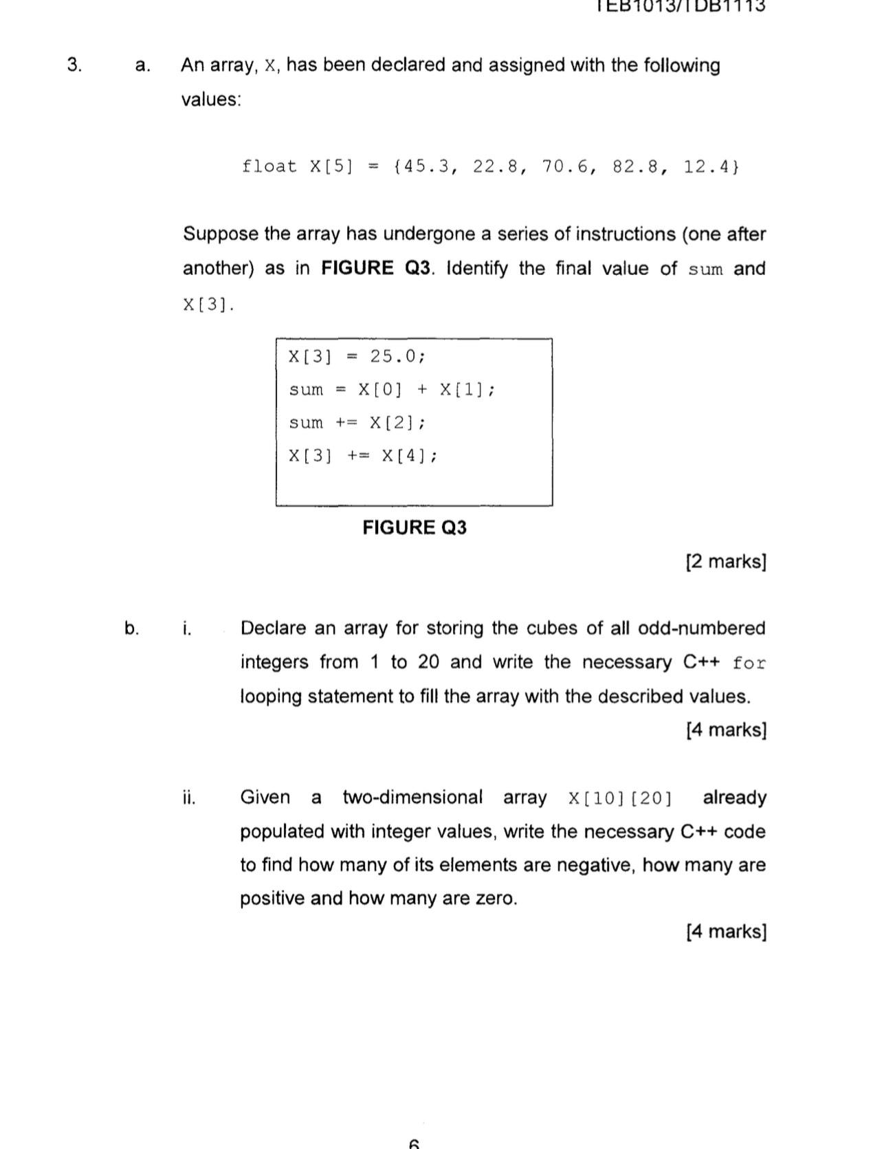 Solved a. ﻿An array, x, ﻿has been declared and assigned with | Chegg.com