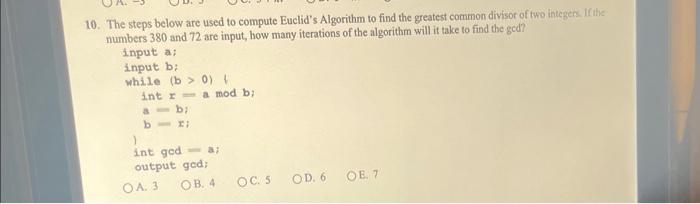 Solved 10. The steps below are used to compute Euclid's | Chegg.com