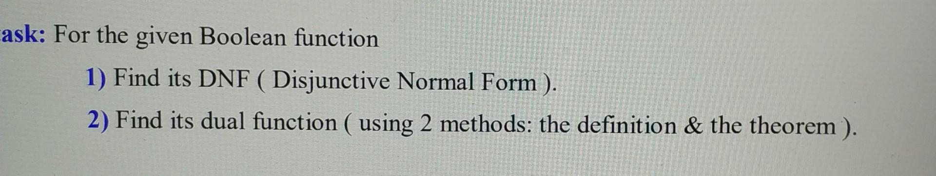 Solved isk: For the given Boolean function 1) Find its DNF | Chegg.com