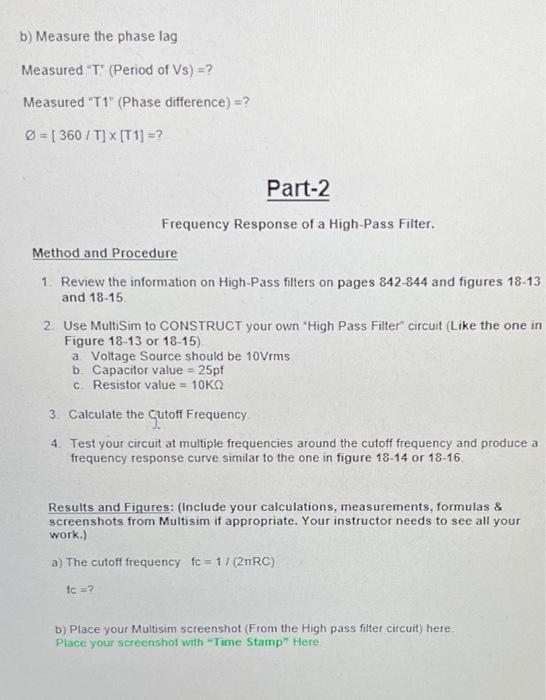 Solved Analyzing Phase Lag Method and Procedure: - Review | Chegg.com