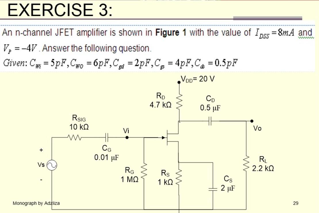 Solved EXERCISE 3:An n-channel JFET amplifier is shown in | Chegg.com