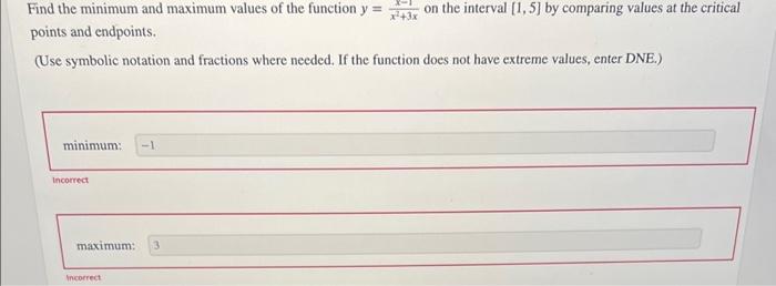 Solved Find the minimum and maximum values of the function | Chegg.com