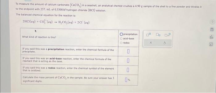 Solved To measure the amount of calclum carbonate (CaCO3) in | Chegg.com