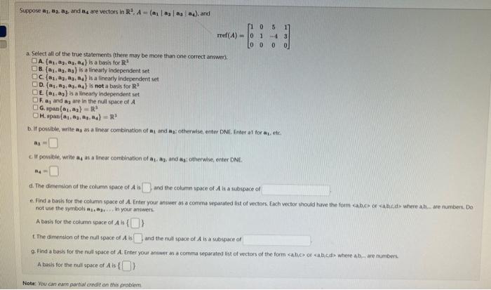 Solved Suppose a a1,a2, a3, and a4 are vectors in | Chegg.com