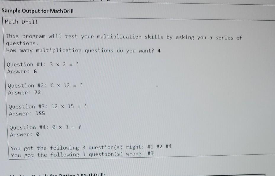 Solved Sample Output for Math Drill Math Drill This program | Chegg.com
