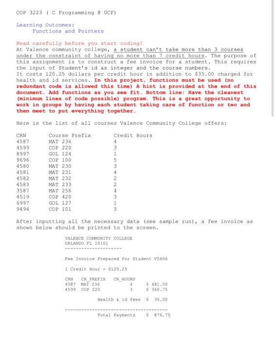 Solved COP 3223 ( C Programming @ UCF) Learning Outcomes: | Chegg.com