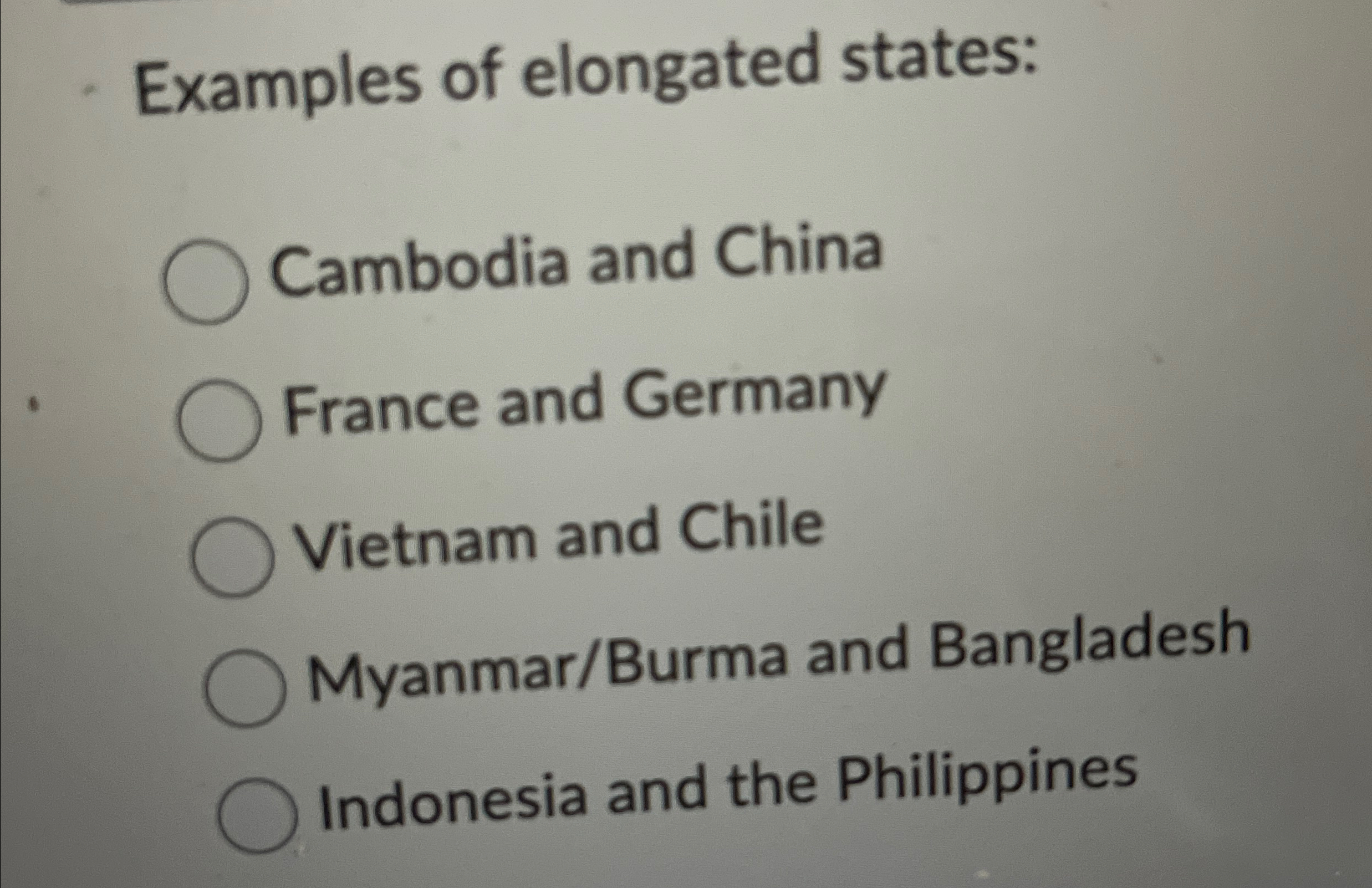 Solved Examples of elongated states:Cambodia and ChinaFrance | Chegg.com