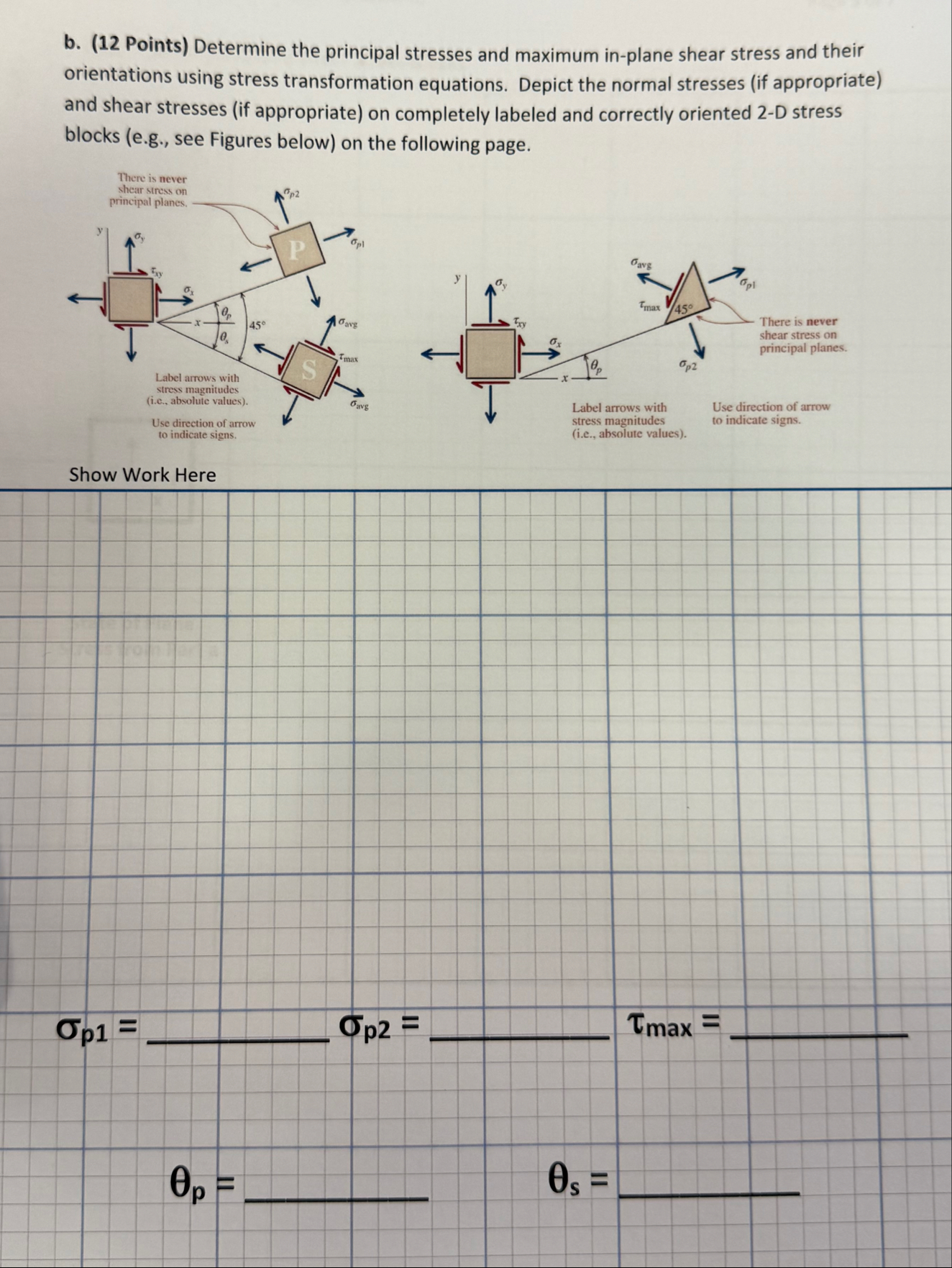b. (12 ﻿Points) ﻿Determine the principal stresses and | Chegg.com