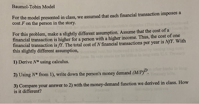 Solved Baumol-Tobin Model For the model presented in class, | Chegg.com