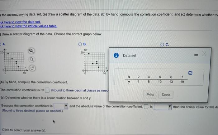 Solved For the accompanying data sot, draw a scattur diagram | Chegg.com