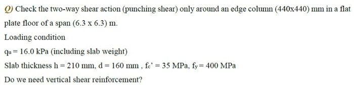 Solved Check the two-way shear action (punching shear) only | Chegg.com