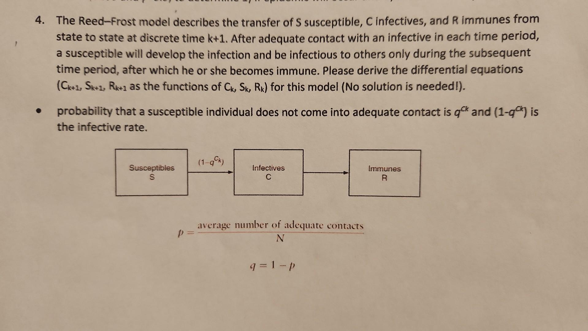 4. The Reed-Frost model describes the transfer of S | Chegg.com