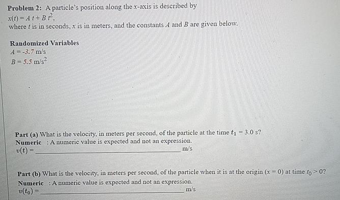 Solved Problem 2: A particle's position along the x-axis is | Chegg.com