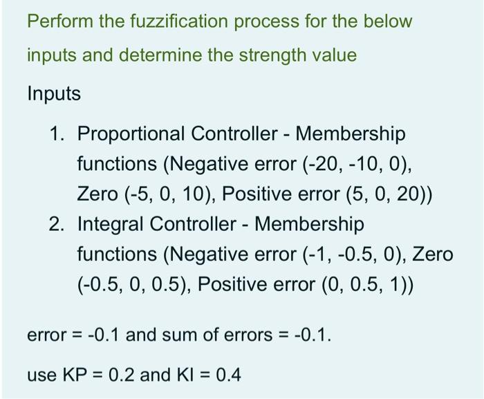 Solved Perform the fuzzification process for the below | Chegg.com