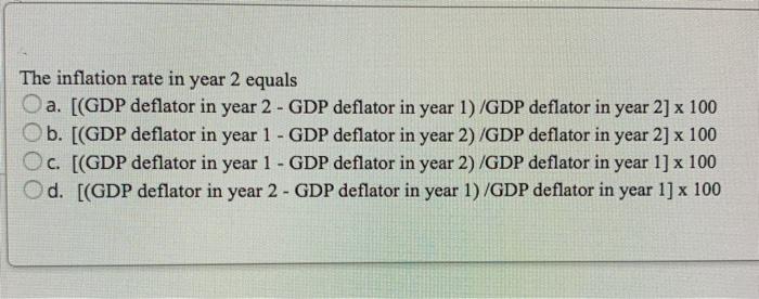 Solved The inflation rate in year 2 equals a. [(GDP deflator | Chegg.com