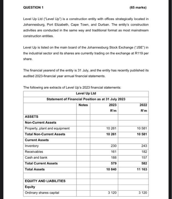 Solved QUESTION 1 Level Up Ltd ("Level Up") is a | Chegg.com