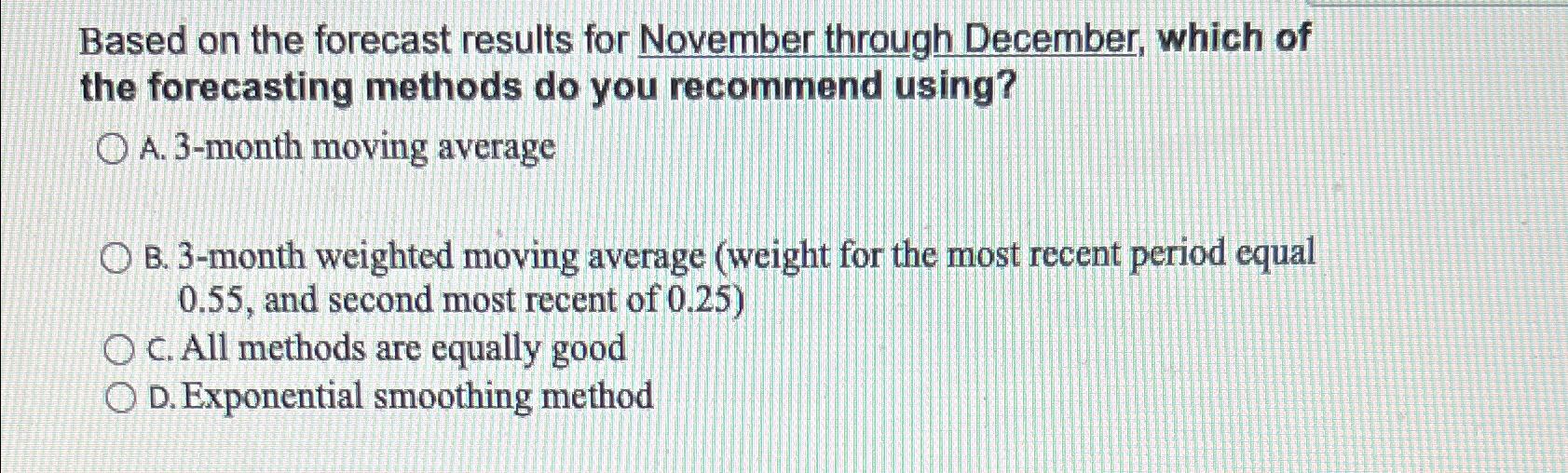Solved Based on the forecast results for November through | Chegg.com