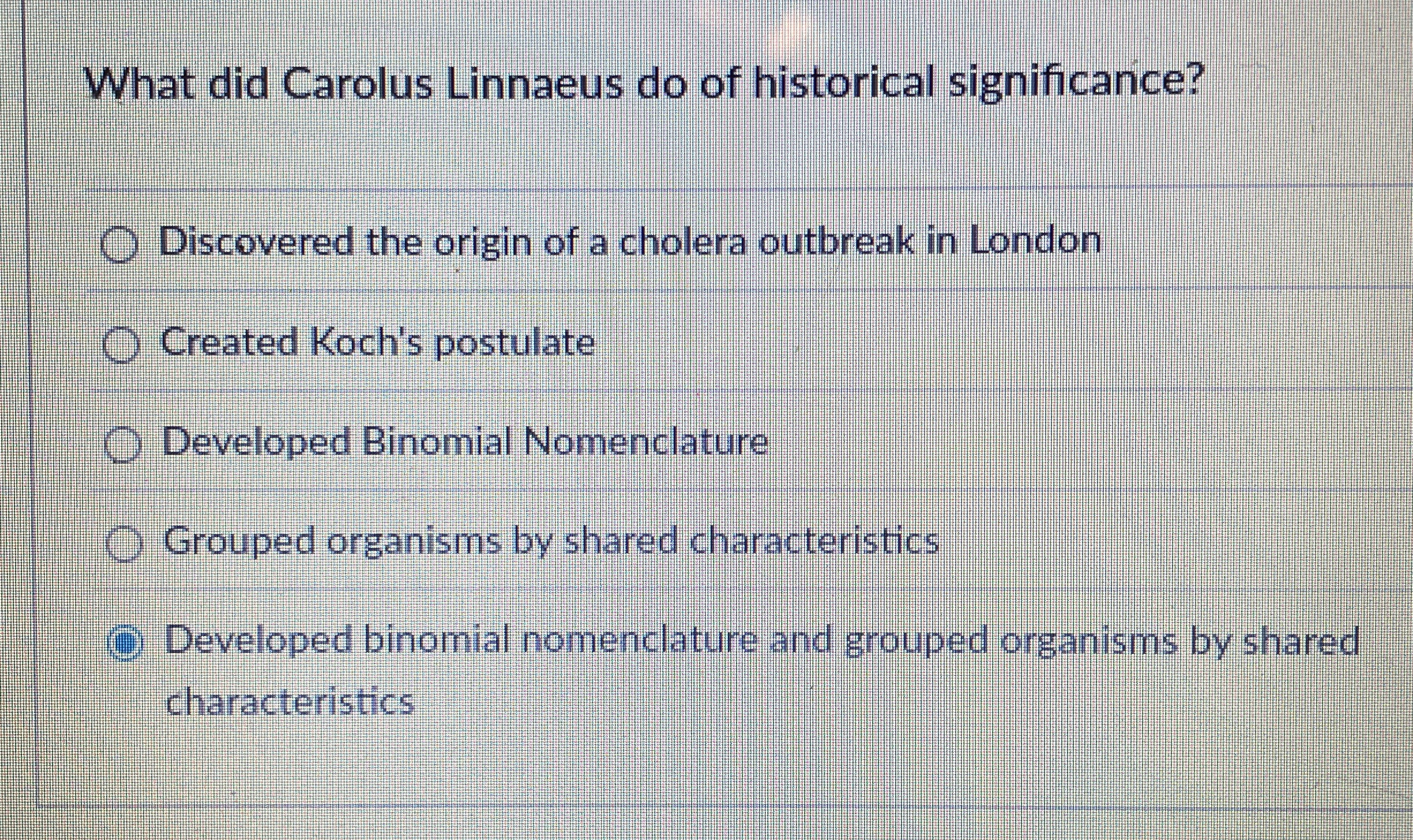 Solved What did Carolus Linnaeus do of historical | Chegg.com