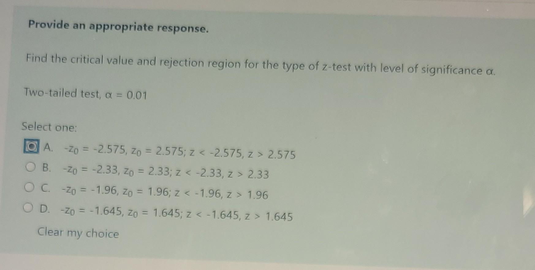Solved Provide an appropriate response. Find the critical | Chegg.com