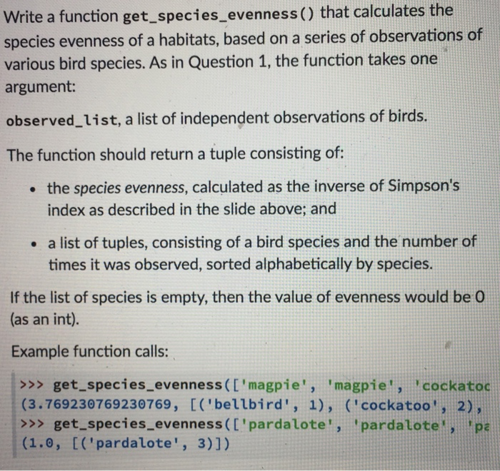Solved One measure of evenness is Simpson's index, which is | Chegg.com