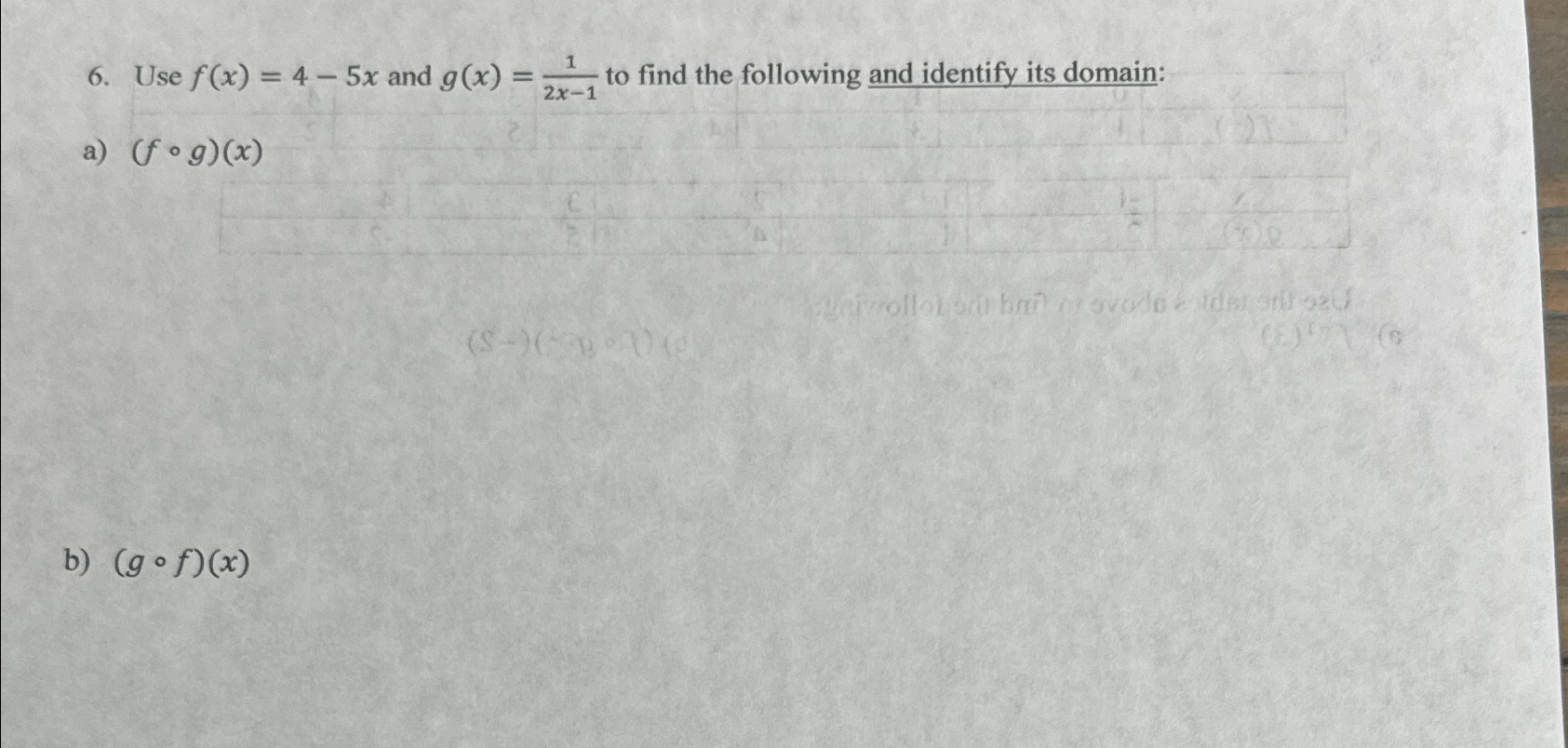 Solved Use f(x)=4-5x ﻿and g(x)=12x-1 ﻿to find the following | Chegg.com