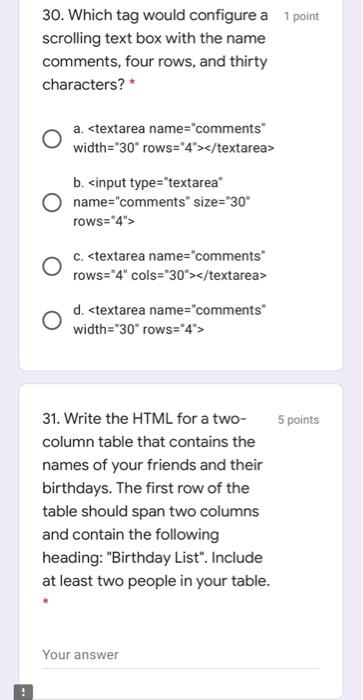 Solved 1 point 15. Which of the following is an HTML5 | Chegg.com