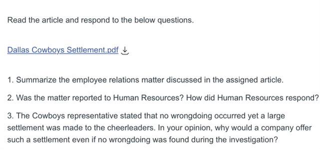 Solved Read the article and respond to the below questions. | Chegg.com