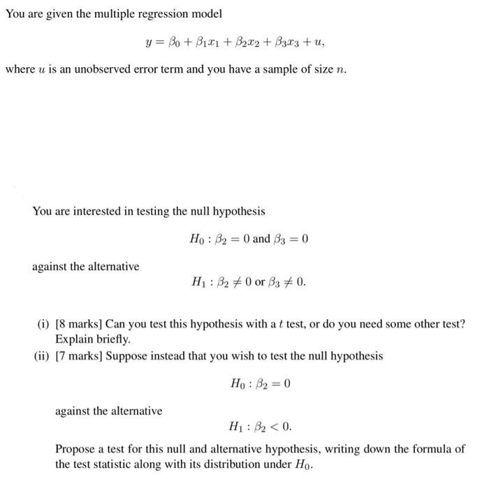 Solved You are given the multiple regression model | Chegg.com