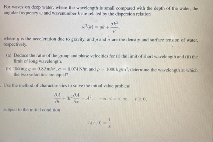 Solved For waves on deep water, where the wavelength is | Chegg.com