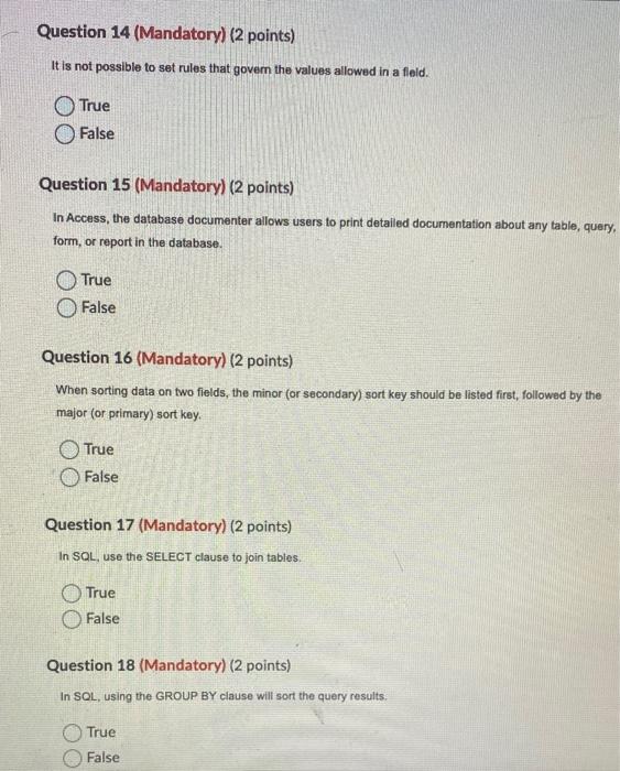 Solved It is not possible to set rules that govem the values | Chegg.com