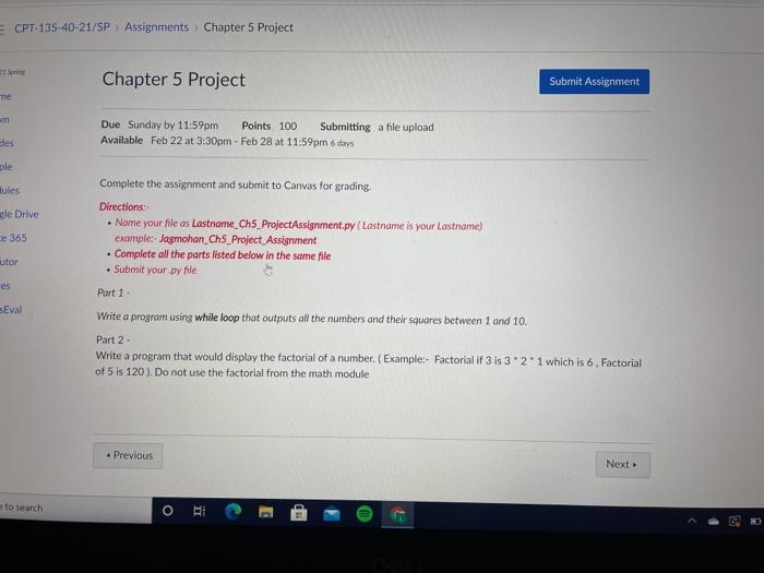 Solved CPT-135-40-21/SP Assignments Chapter 5 Project 1 Spit | Chegg.com
